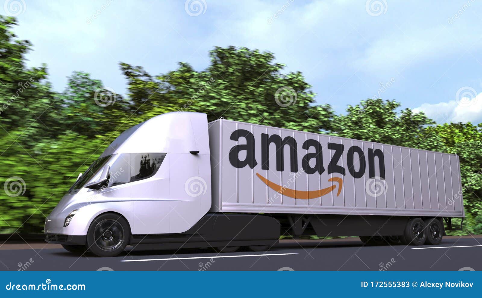 Electric Semi-trailer Truck with Amazon Logo on the Side. Editorial ...