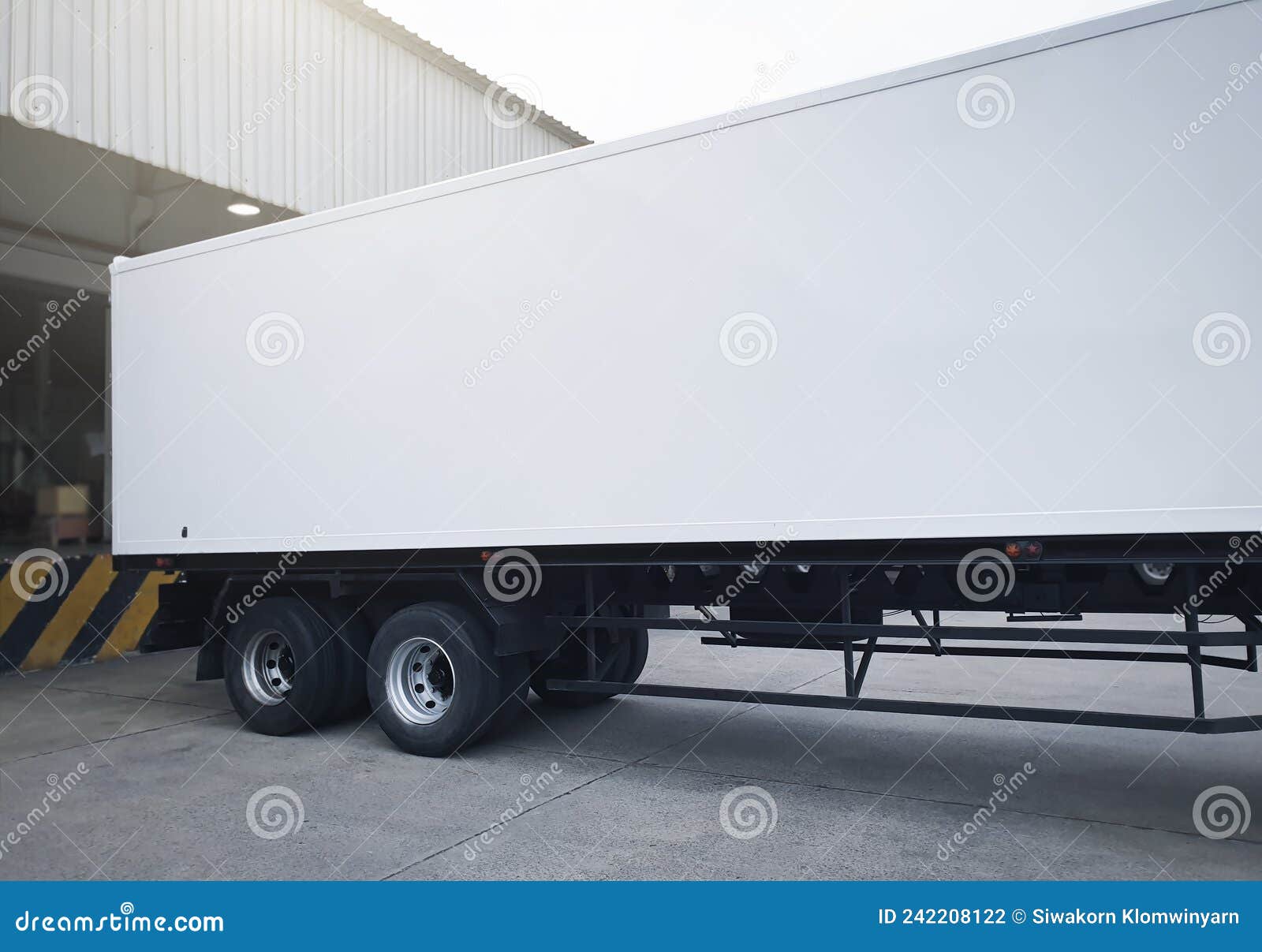 Semi Trailer Trucks with Cargo Container Parked Loading at Dock ...