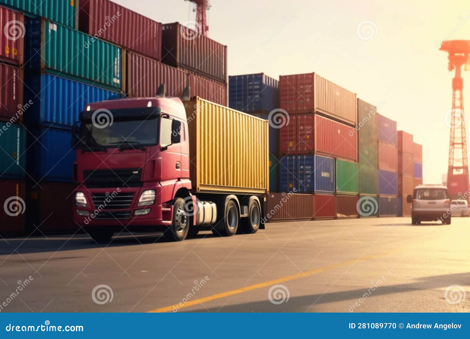 Semi Trailer Trucks Parked Loading at Dock Warehouse. Shipping Cargo ...