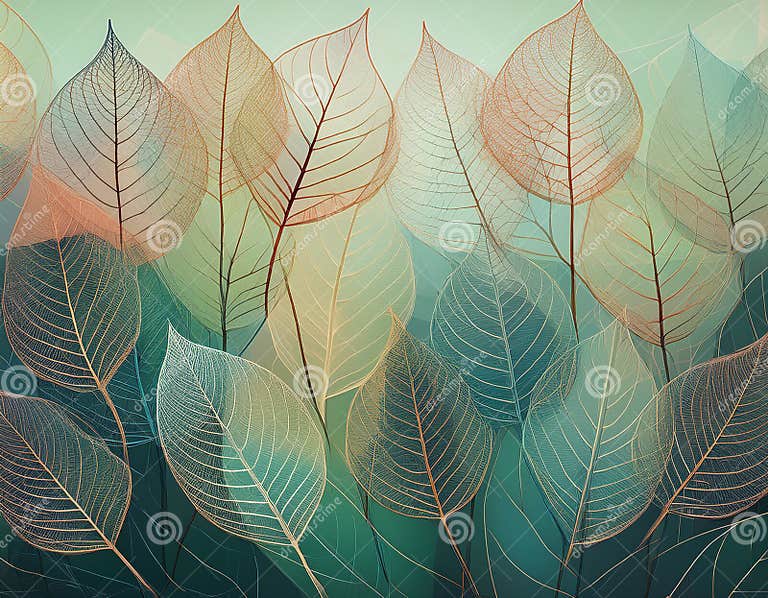 Semi Transparent Leaf Skeletons Layered Design Emphasizing Delicate ...