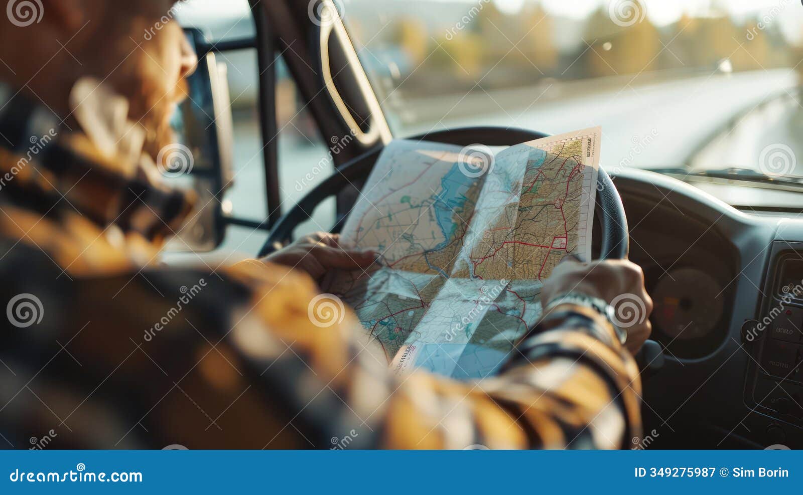 Semi-truck Driver Holding a Map and Planning Stock Illustration ...