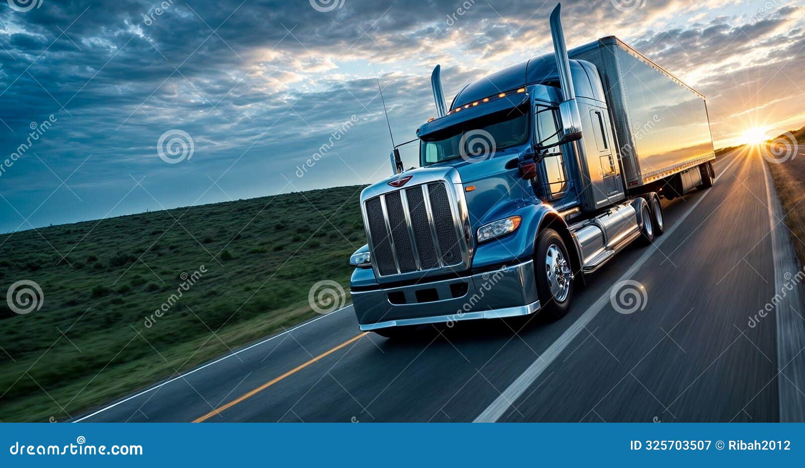 A Semi Truck Driving Down a Highway Stock Illustration - Illustration ...