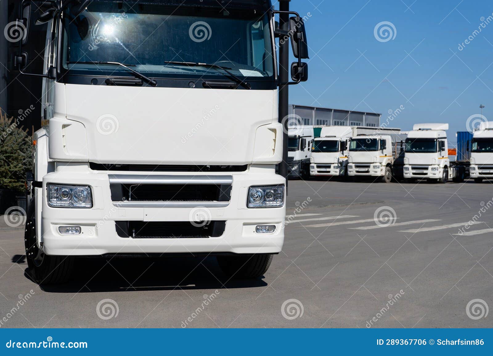 Semi Truck Fleet at the Logistics Center Stock Photo - Image of ...