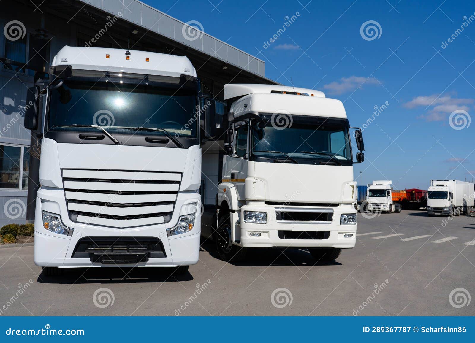 Semi Truck Fleet at the Logistics Center Stock Image - Image of ...