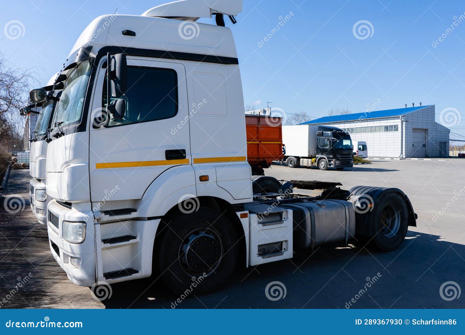 Semi Truck Fleet at the Logistics Center Stock Photo - Image of ...