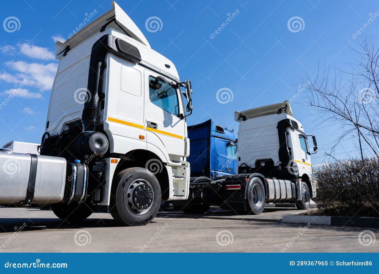 Semi Truck Fleet at the Logistics Center Stock Image - Image of semi ...