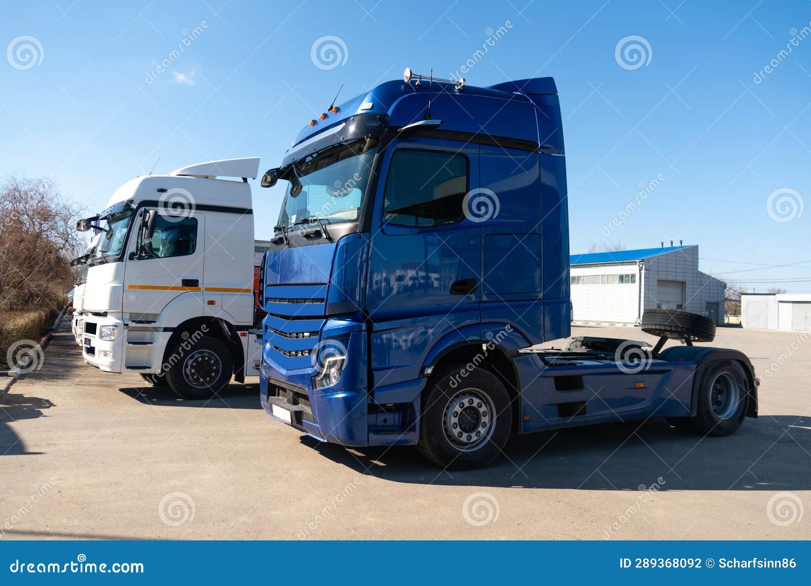 Semi Truck Fleet at the Logistics Center Stock Photo - Image of heavy ...
