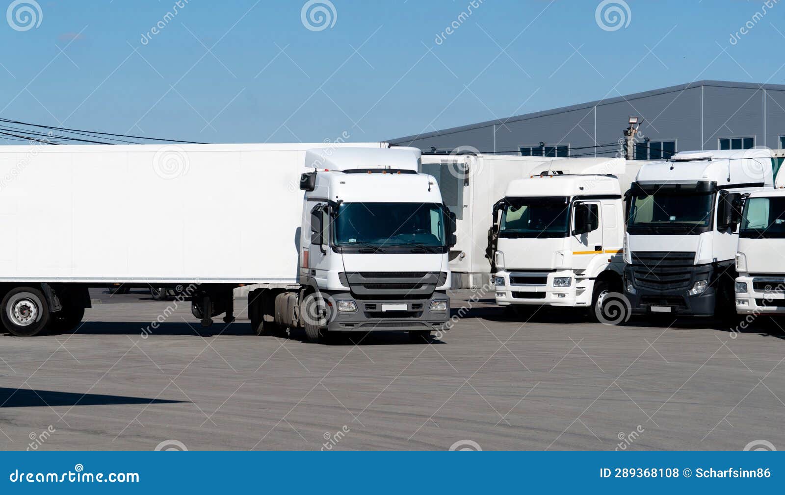 Semi Truck Fleet at the Logistics Center Stock Photo - Image of cargo ...