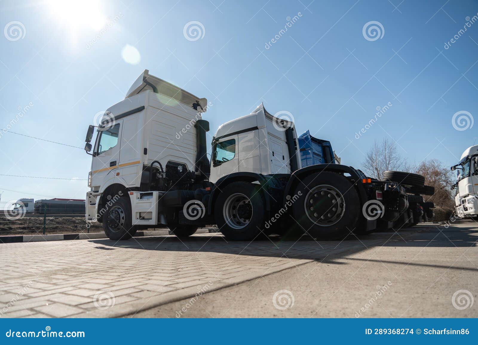 Semi Truck Fleet at the Logistics Center Stock Photo - Image of freight ...