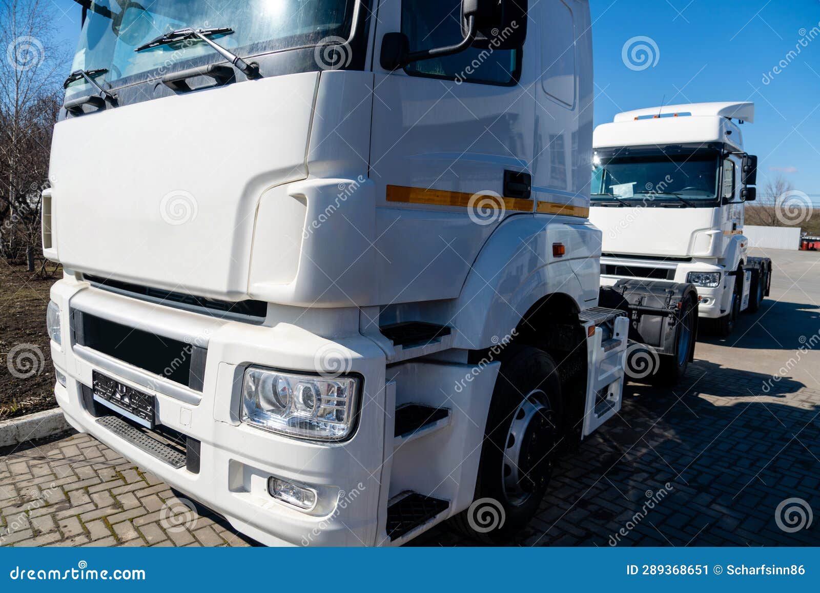 Semi Truck Fleet at the Logistics Center Stock Image - Image of ...