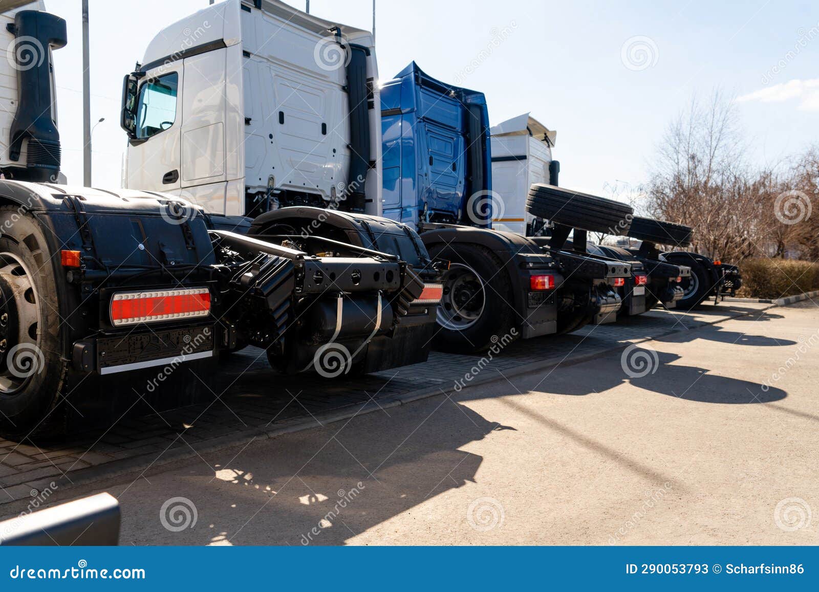 Semi Truck Fleet at the Logistics Center Stock Image - Image of ...