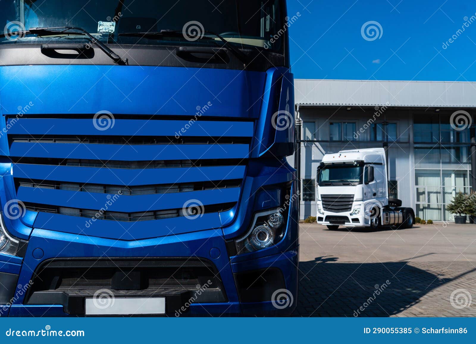 Semi Truck Fleet at the Logistics Center Stock Image - Image of ...