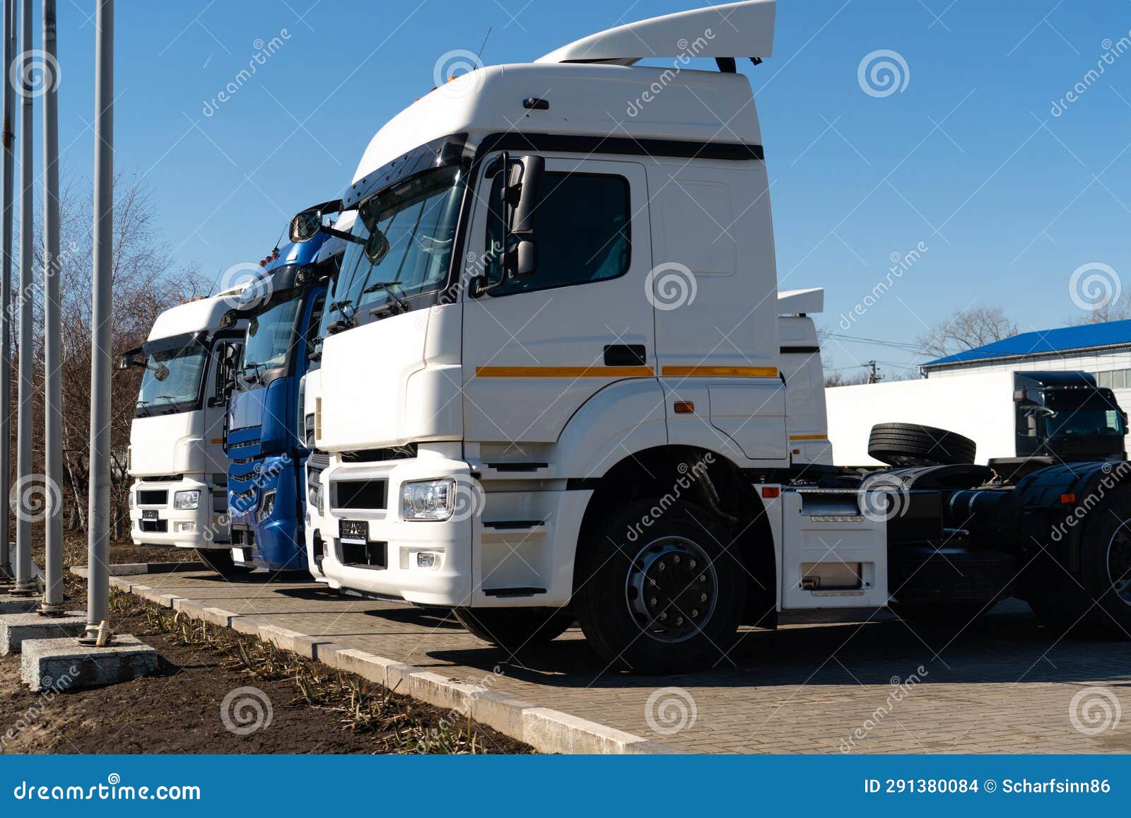 Semi Truck Fleet at the Logistics Center Stock Photo - Image of truck ...