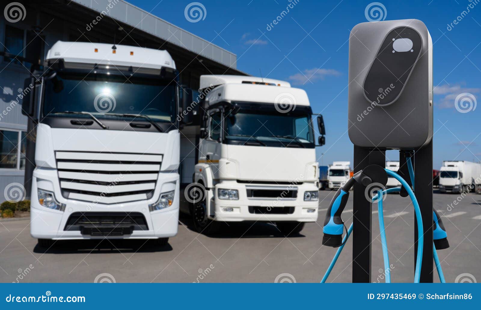 Semi Truck Fleet at the Logistics Center Stock Image - Image of storage ...