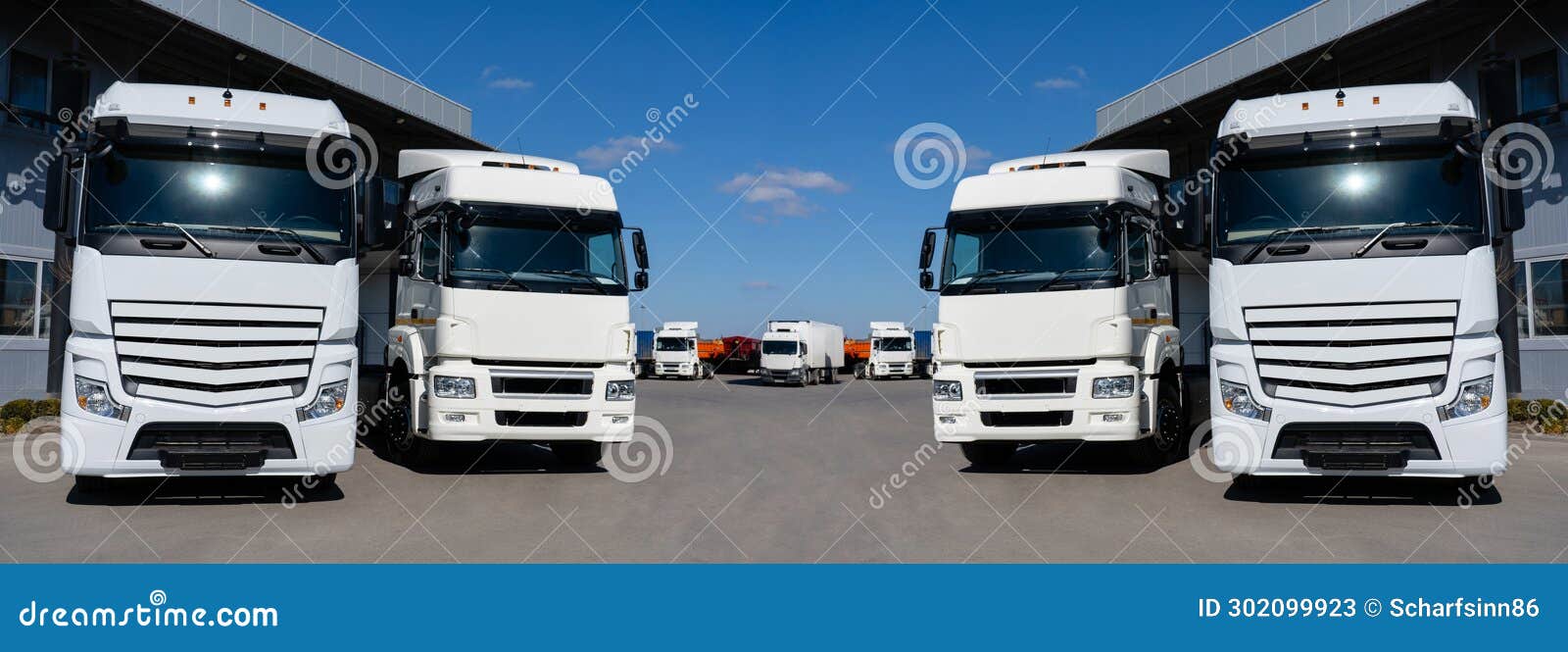 Semi Truck Fleet at the Logistics Center Stock Image - Image of company ...