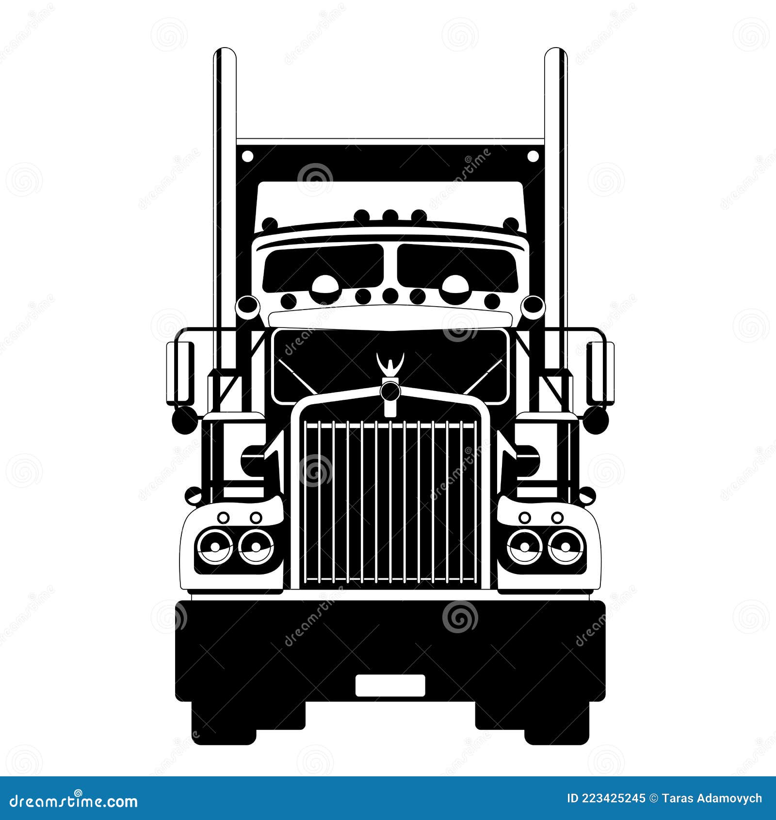 Semi Truck, Front View, Flat Style,black Silhouette Stock Vector ...