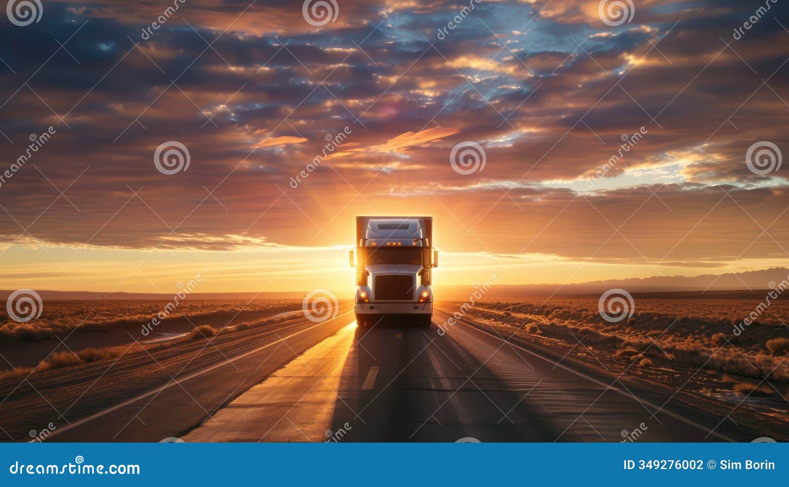 Semi-truck Front View on a Rural Road Stock Illustration - Illustration ...