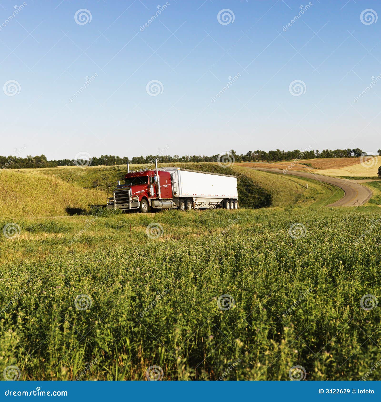 Semi truck on rural road. stock image. Image of square - 3422629