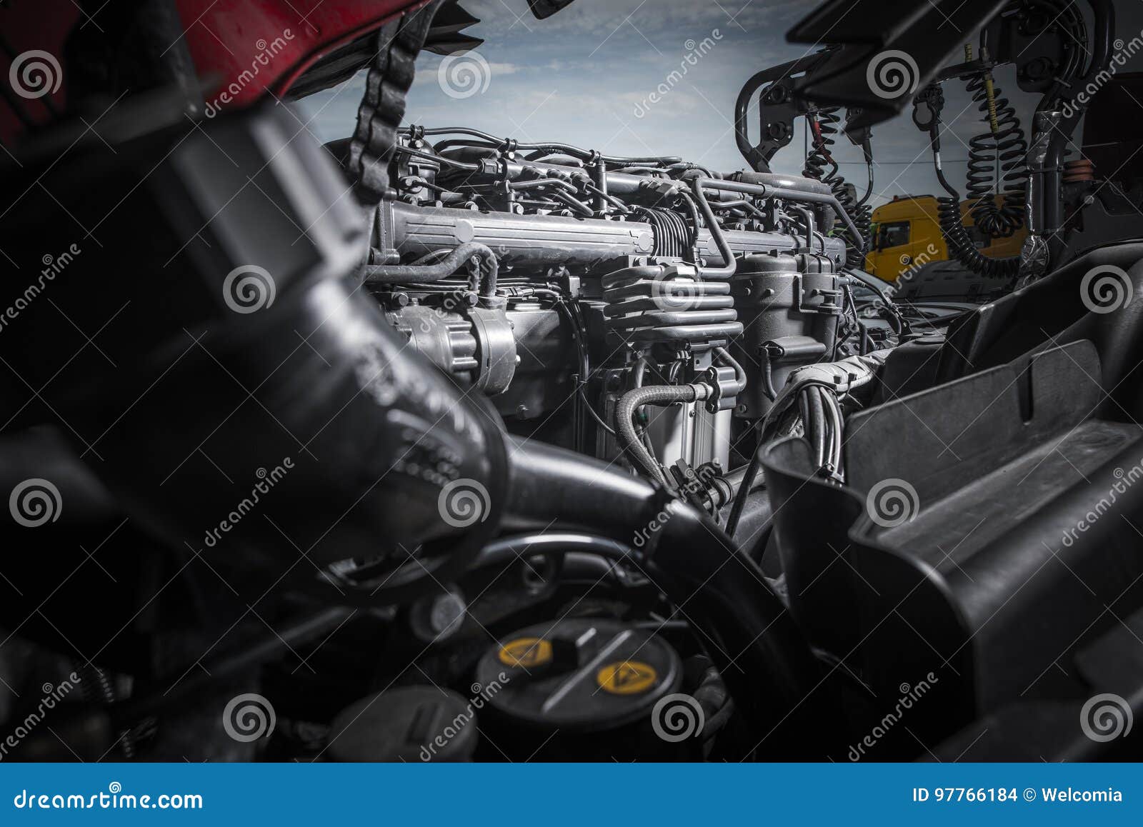 Semi Truck Tractor Engine stock photo. Image of engine - 97766184