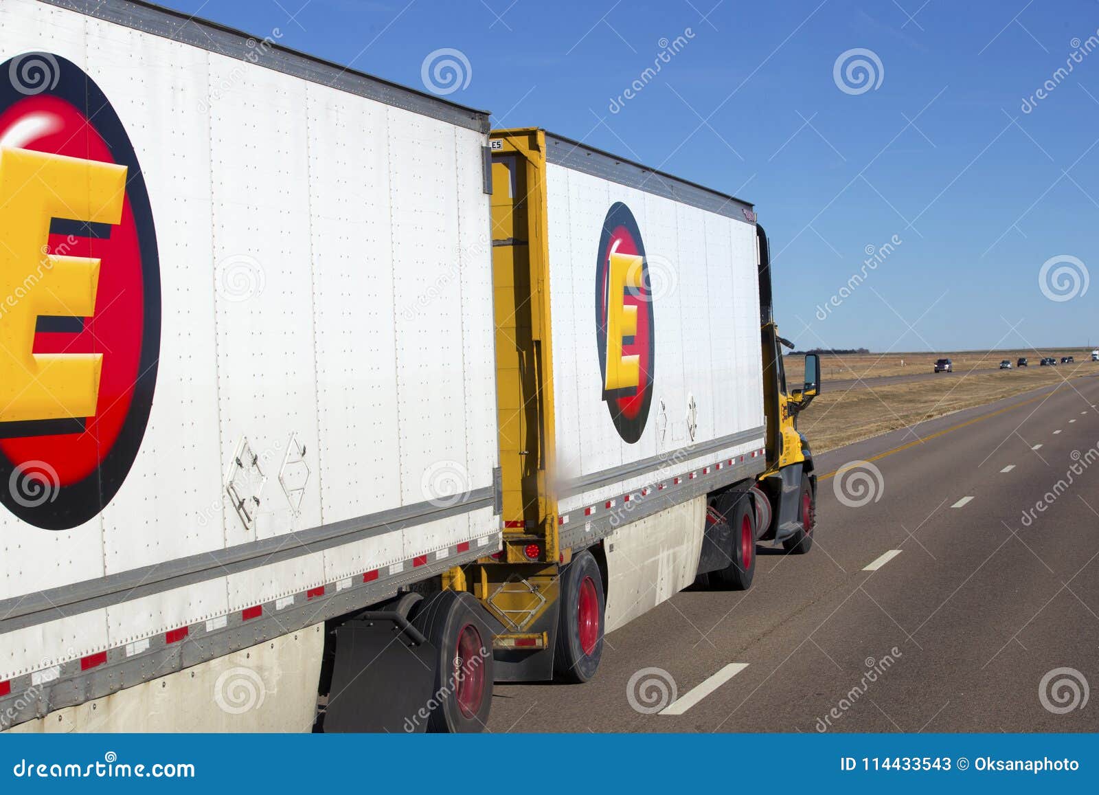Truck With Trailer Delivered Blocks To Construction Site And Unloads A ...
