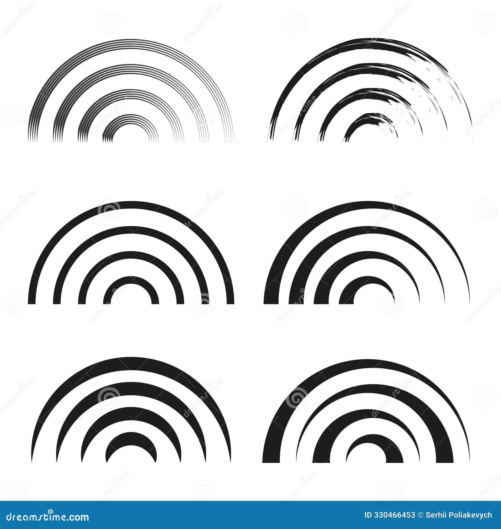 Semicircle Line Patterns Set. Black and White Vector Designs. Various ...