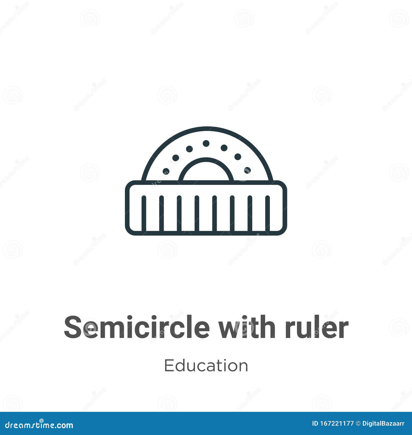Semicircle with Ruler Outline Vector Icon. Thin Line Black Semicircle ...
