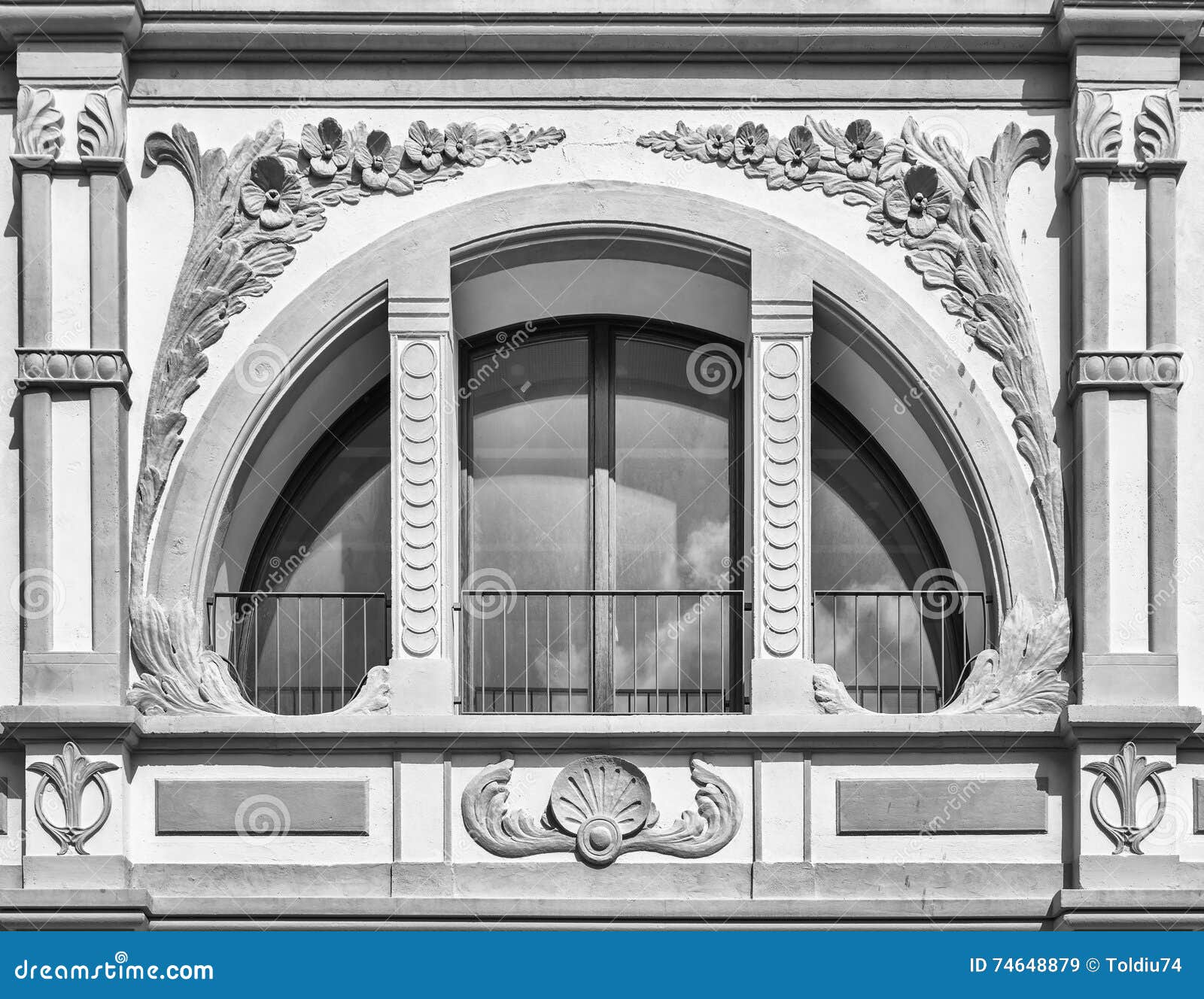 Semicircle White Window Crossed by Decorated Columns. Stock Image ...
