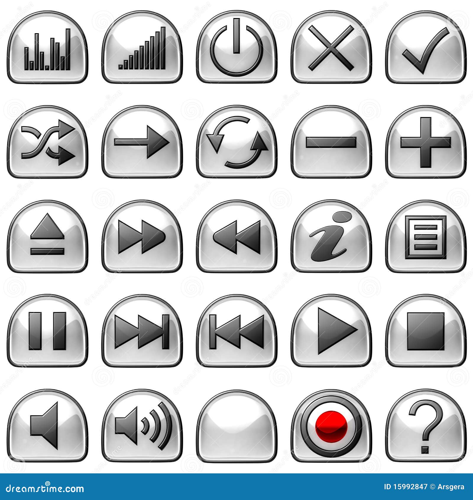 Semicircular Grey Control Panel Icons or Buttons Stock Illustration ...