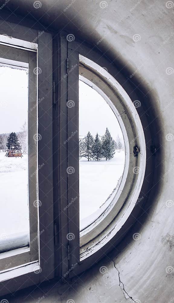 Semicircular Window Overlooking the Winter Stock Photo - Image of ...