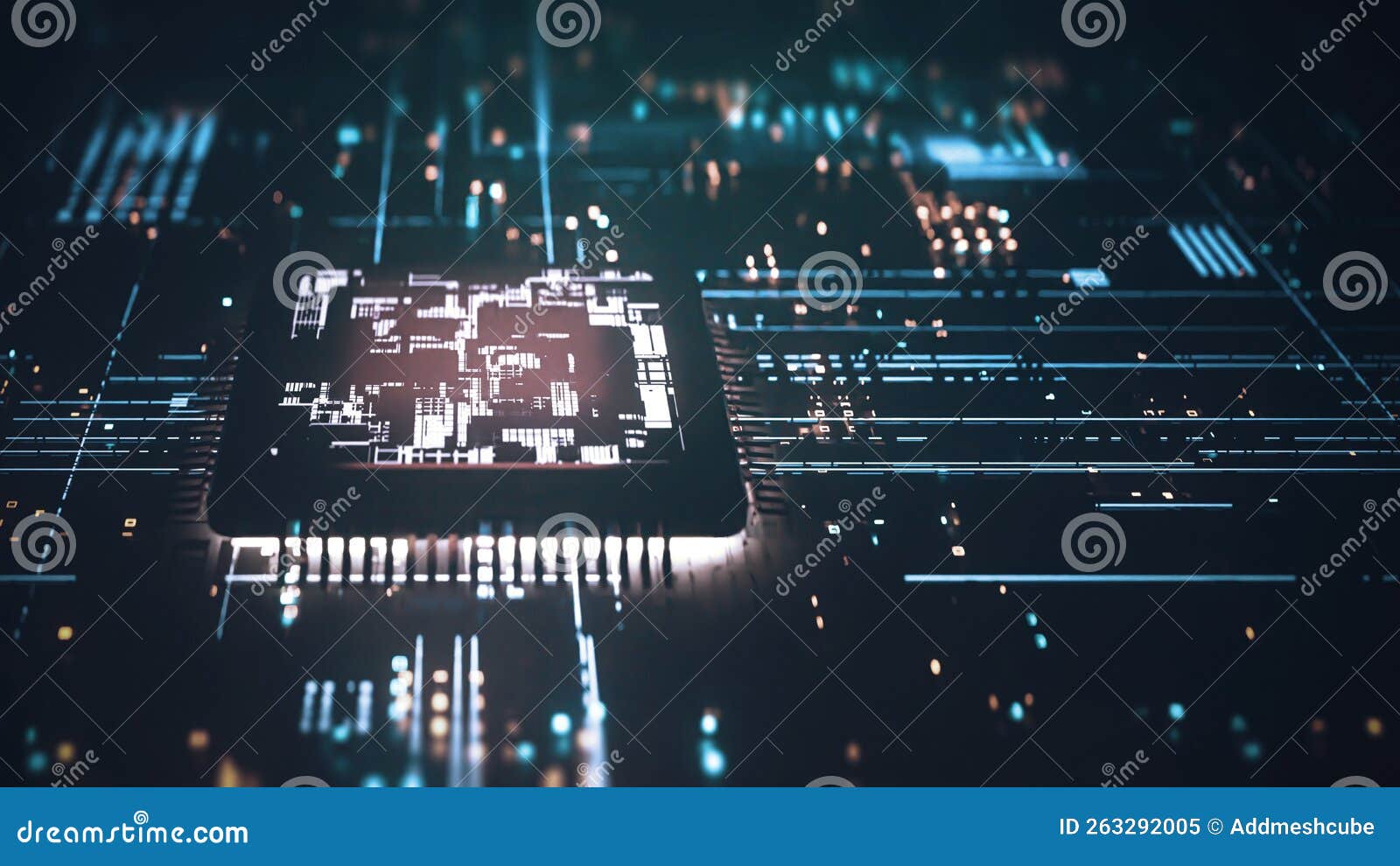 Semiconductor Chip Glowing Bright Yellow, 3d Rendering Stock ...