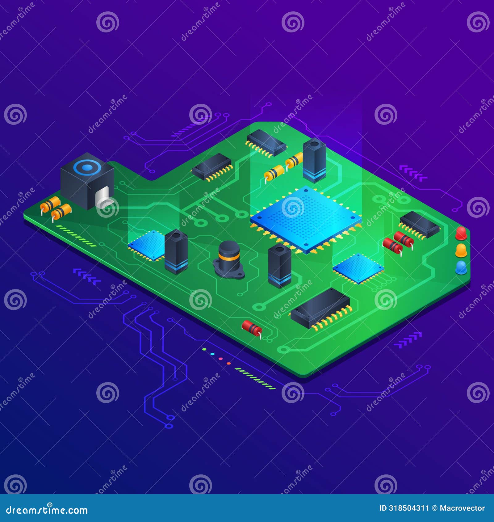 Semiconductor Chip Illustration in Isometric View Stock Illustration - Illustration of concept ...