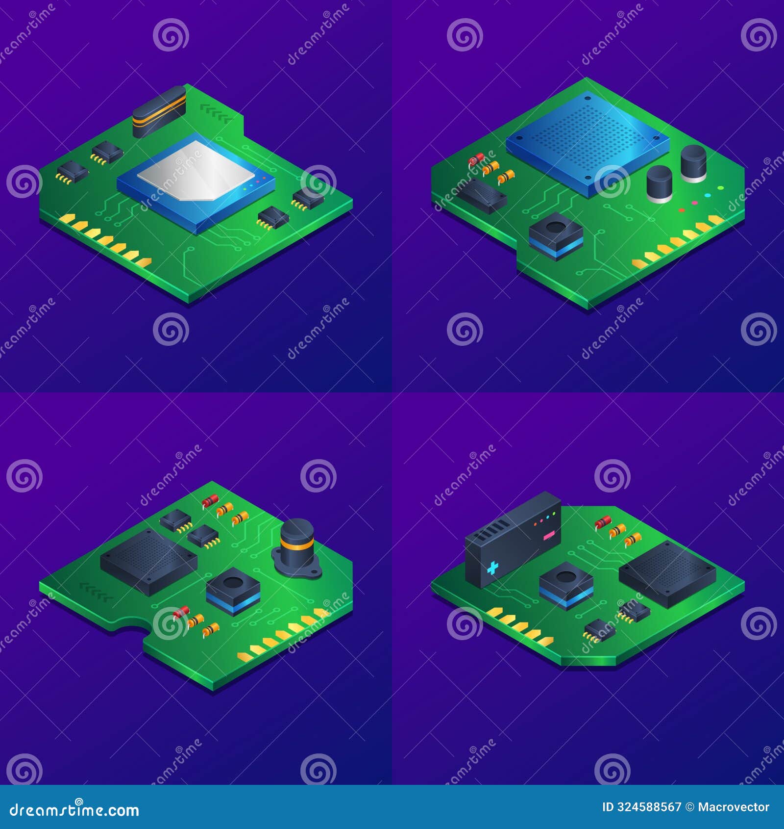 Semiconductor Chip Illustrations in Isometric View Stock Illustration ...
