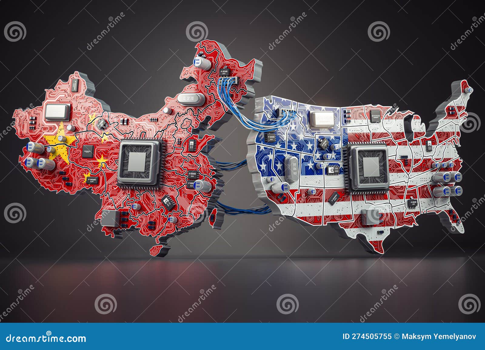 Semiconductor Chip War between USA and China Concept. Computer Chips in ... Semiconductor Chip War between USA and China Concept. Computer Chips in ...