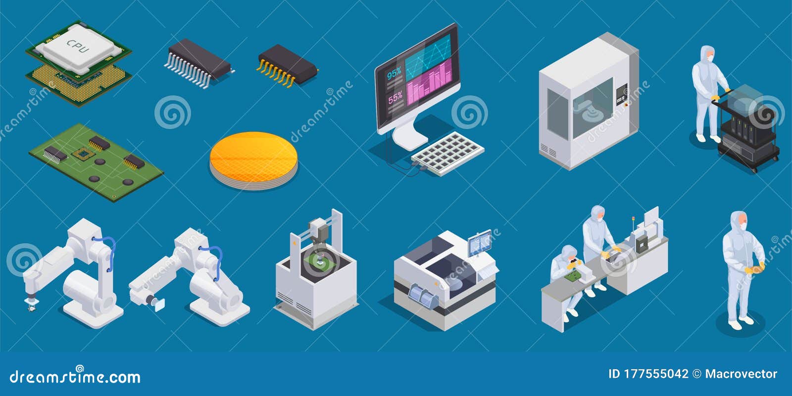 Semiconductor Chips Isometric Set Stock Vector - Illustration of ...