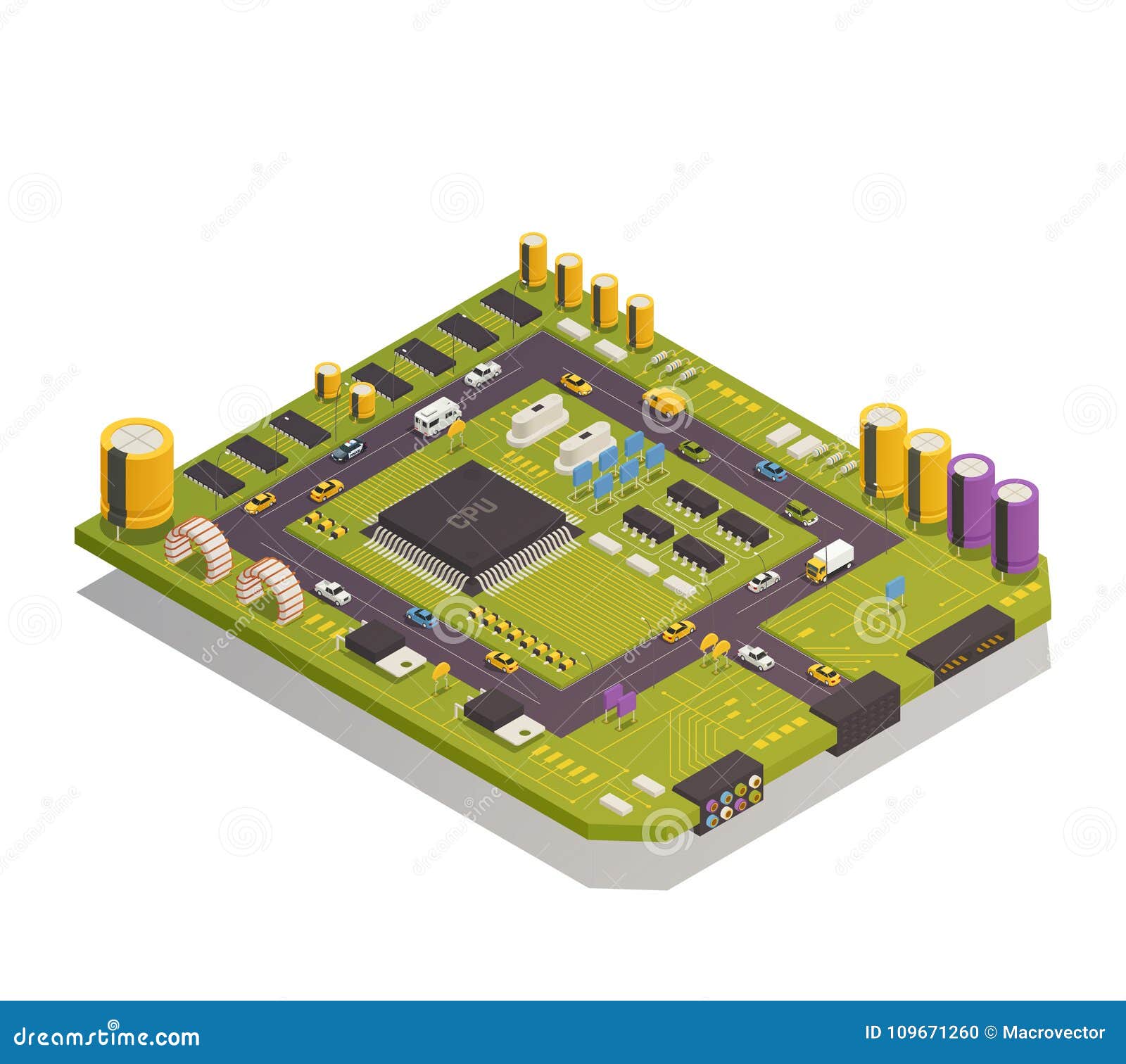 Semiconductor Electronic Components Isometric Composition Stock Vector ...