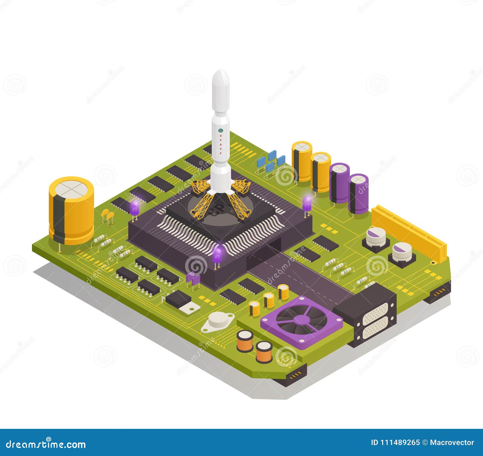 Cosmodrome Isometric Illustration. Cargo Rocket On Platform Exploratory ...