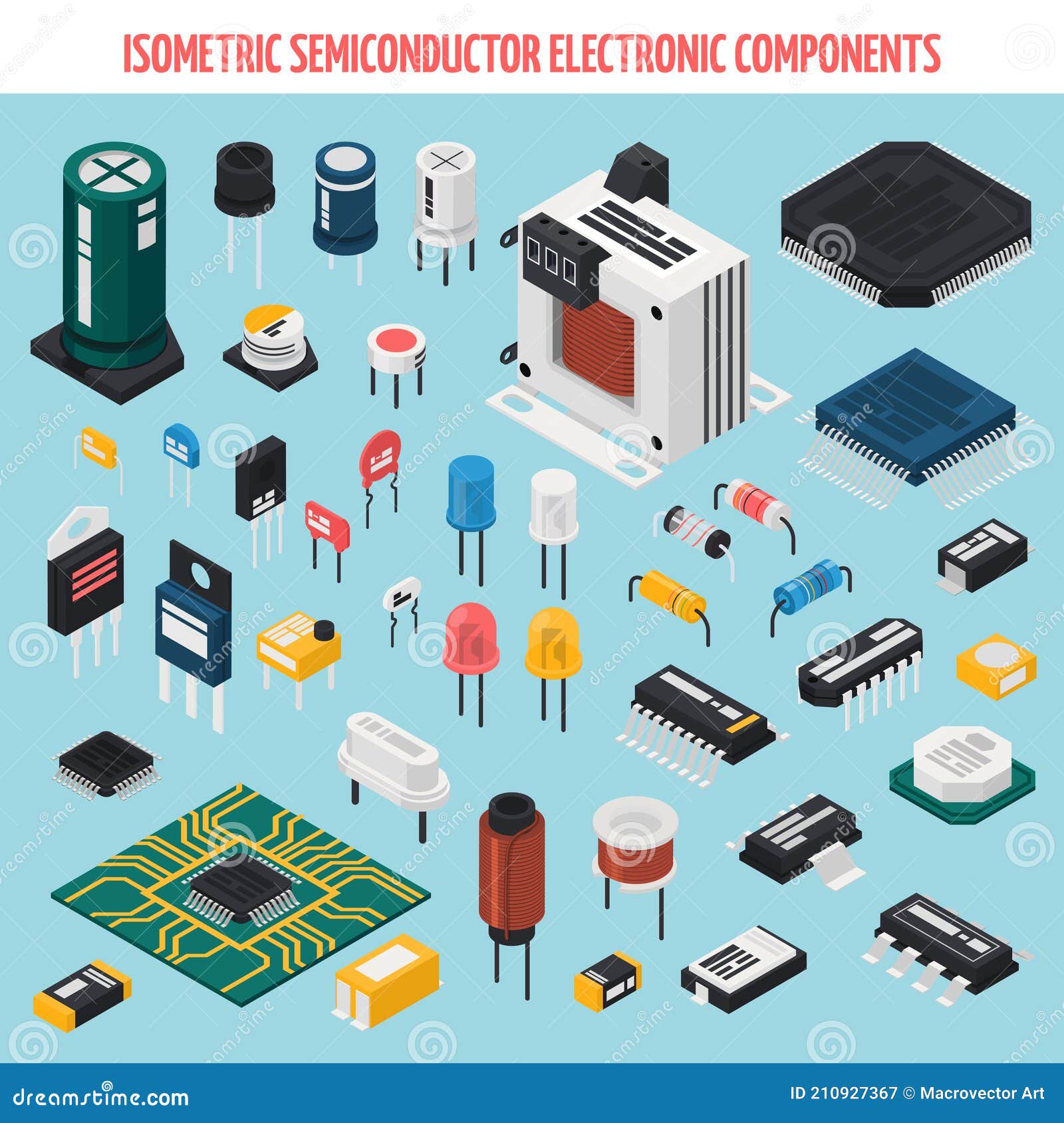 Semiconductor Electronic Components Isometric Icon Set Stock Vector ...