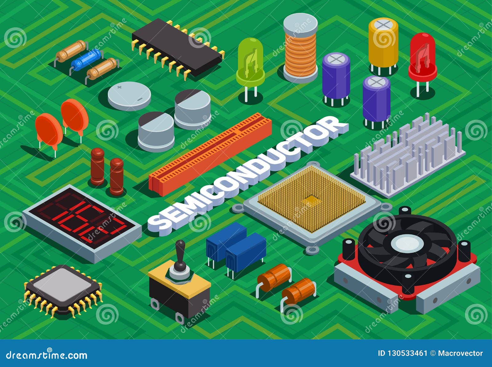 Semiconductor Isometric Background Stock Vector - Illustration of ...
