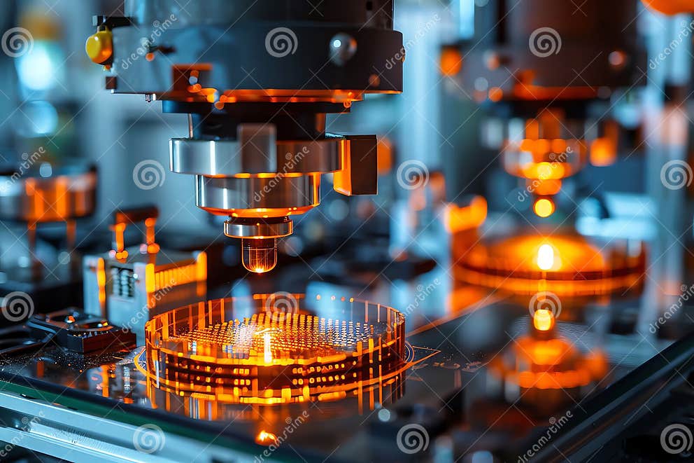 Semiconductor Machinery at Work, Clean and Sharp Focus. Space for Copy ...