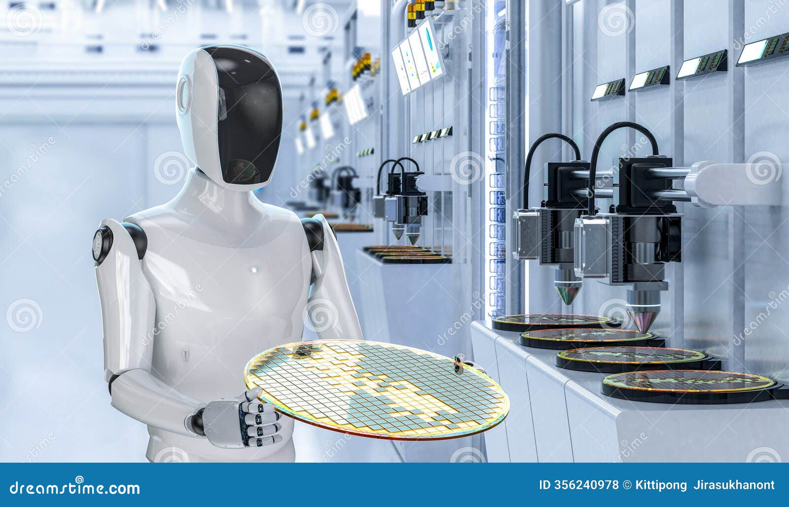 Semiconductor Manufacturing with Assistant Robot Hold Silicon Wafers ...