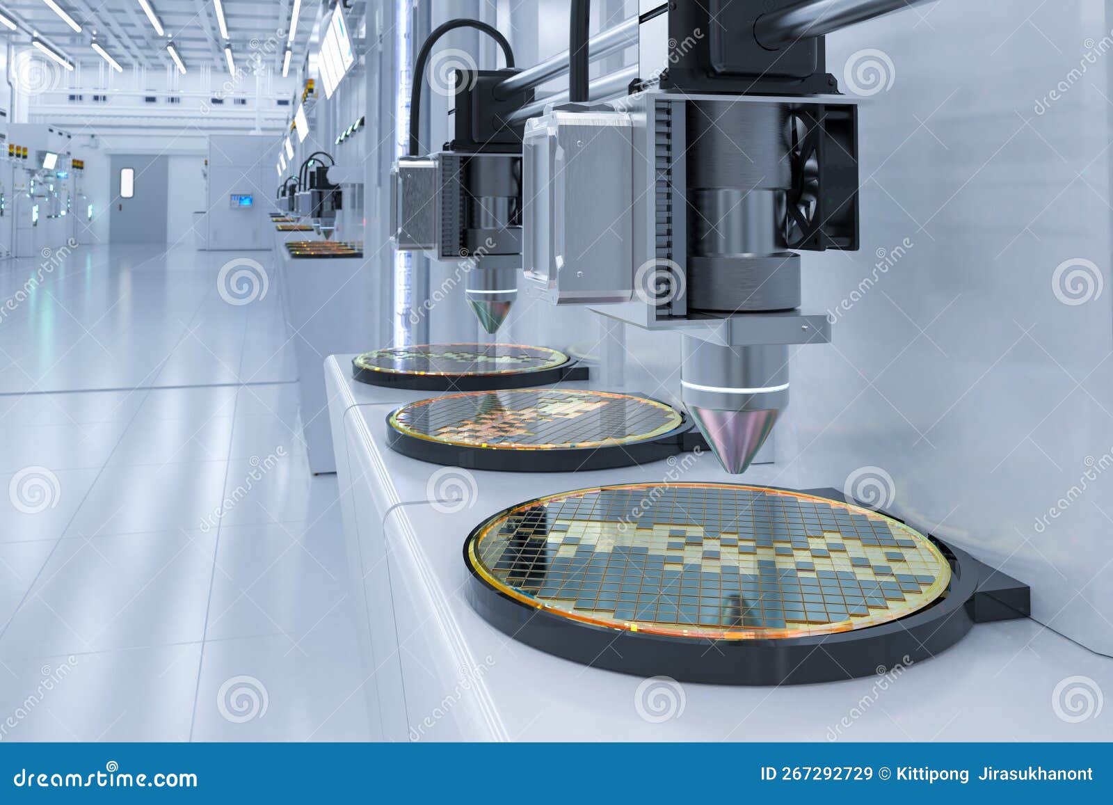 Semiconductor Manufacturing with Robotic Arms with Silicon Wafers Stock ...