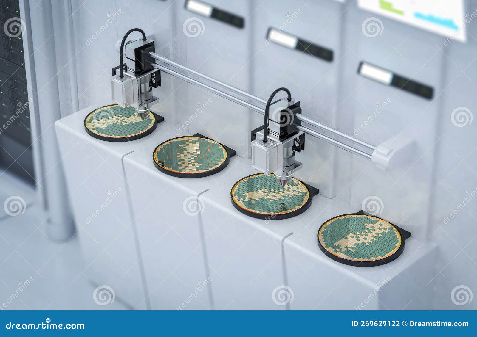 Semiconductor Manufacturing with Robotic Arms with Silicon Wafers Stock ...