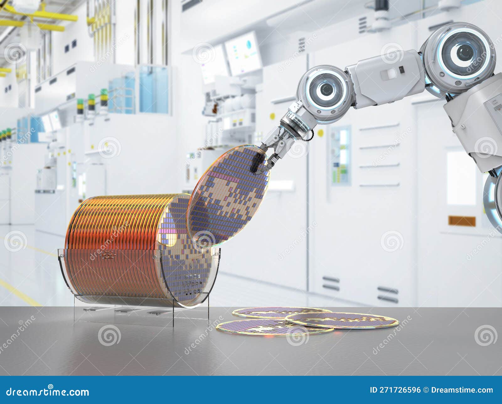 Semiconductor Manufacturing with Robotic Arms with Silicon Wafers Stock ...