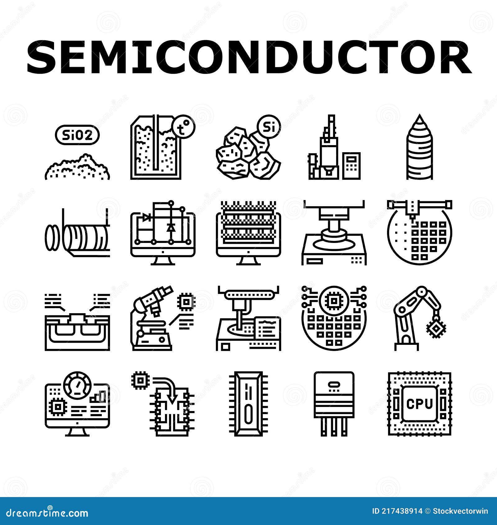 Semiconductor Manufacturing Plant Icons Set Vector Stock Vector ...