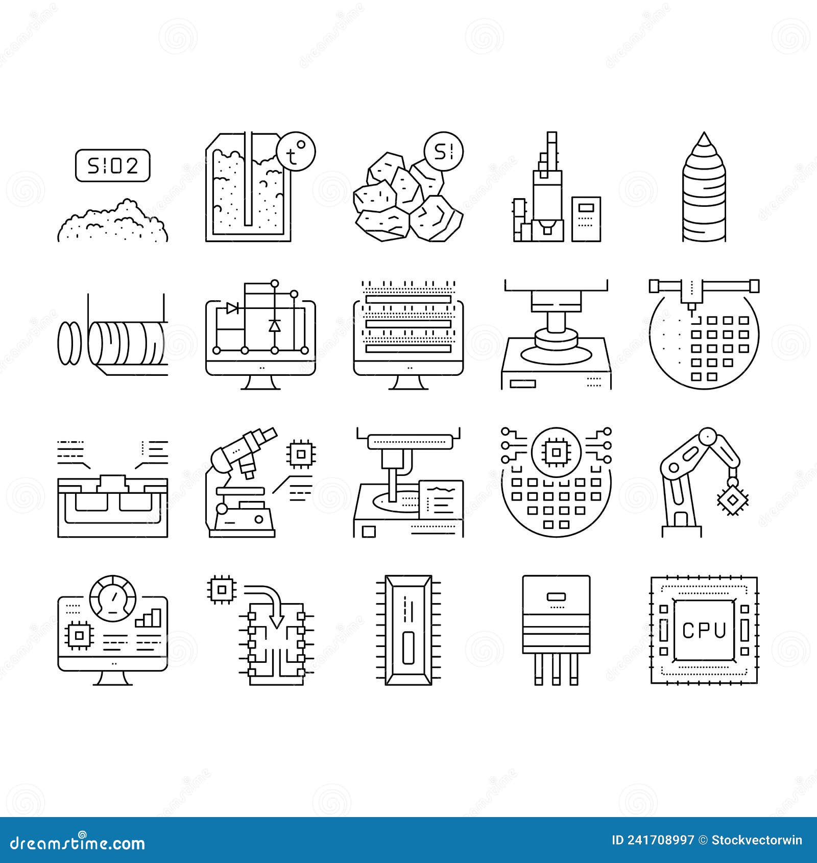 Semiconductor Manufacturing Plant Icons Set Vector . Stock Vector ...