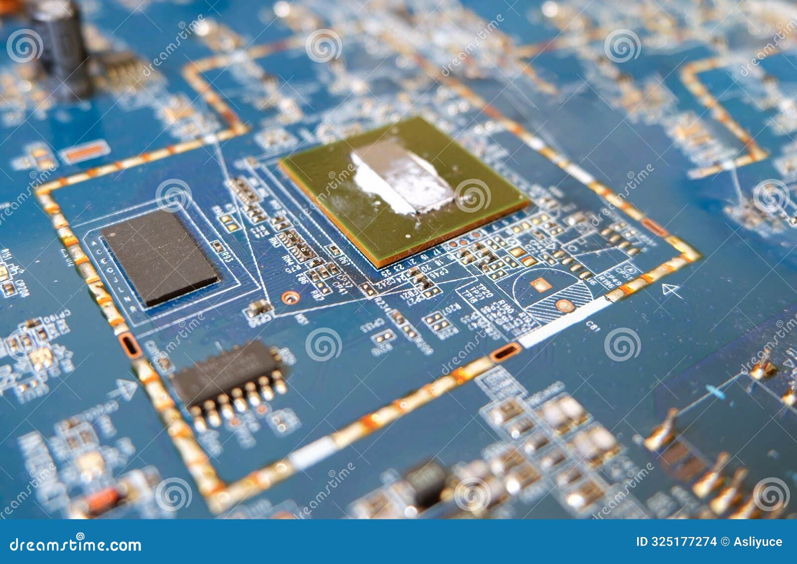 Semiconductor Silicon Components on a High-tech Board Stock Photo ...