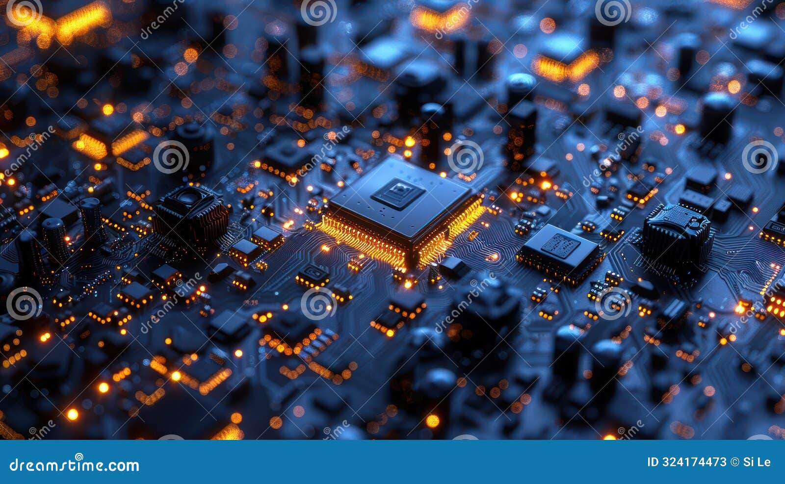 Semiconductor Wonderland: Wide-Angle View on Dark Blue Background Stock ...