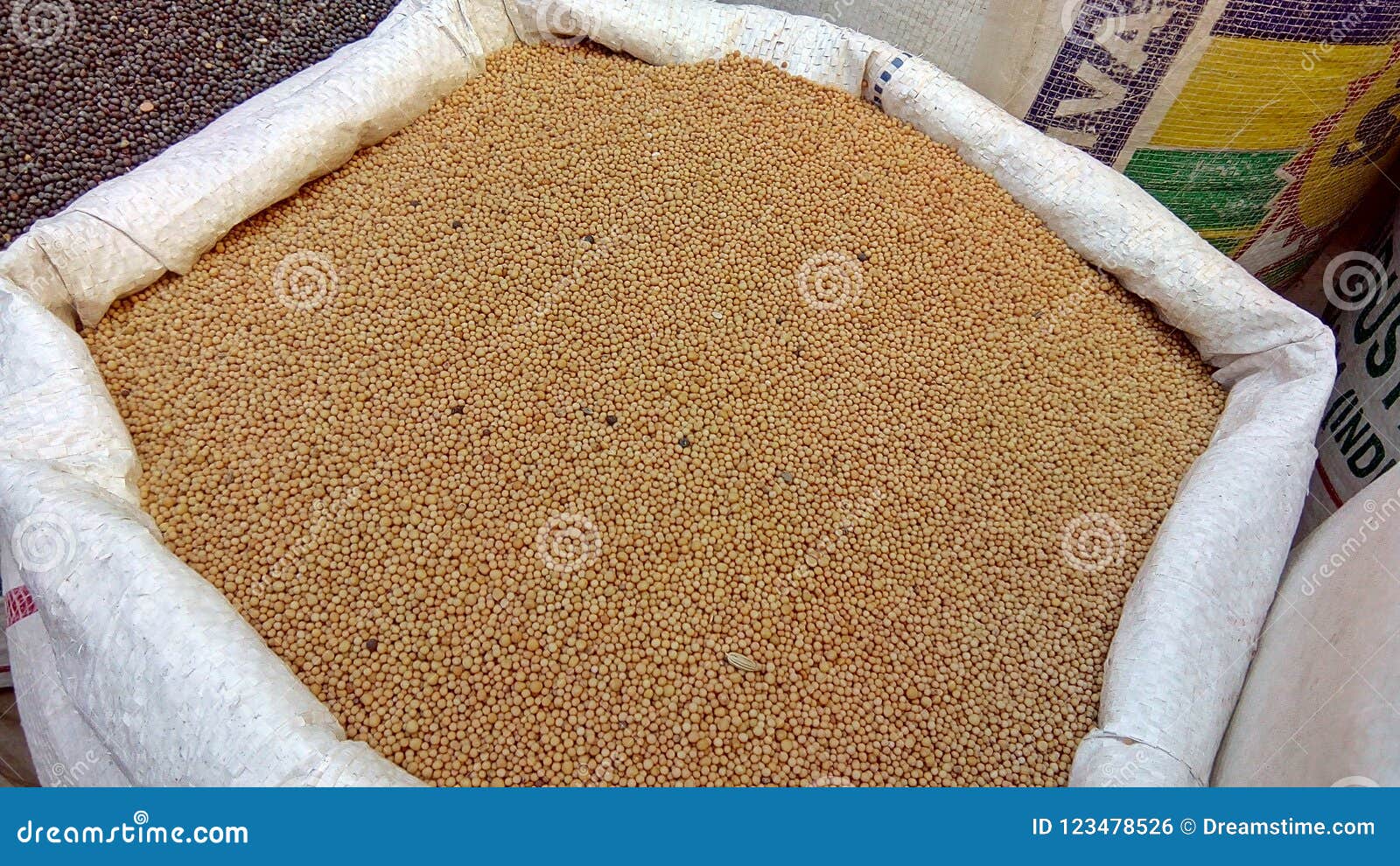 Semilla amarilla en saco foto editorial. Imagen de buda - 123478526