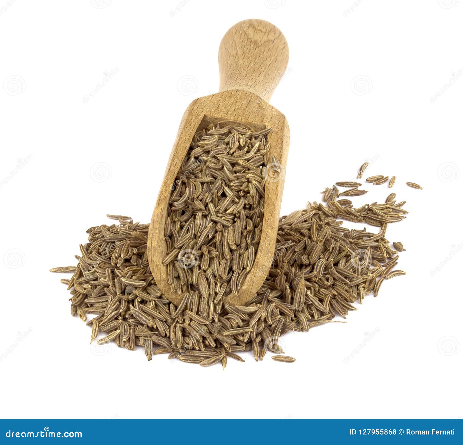 Semilla De Comino En La Cucharada De Madera Aislada En El Fondo Blanco ...