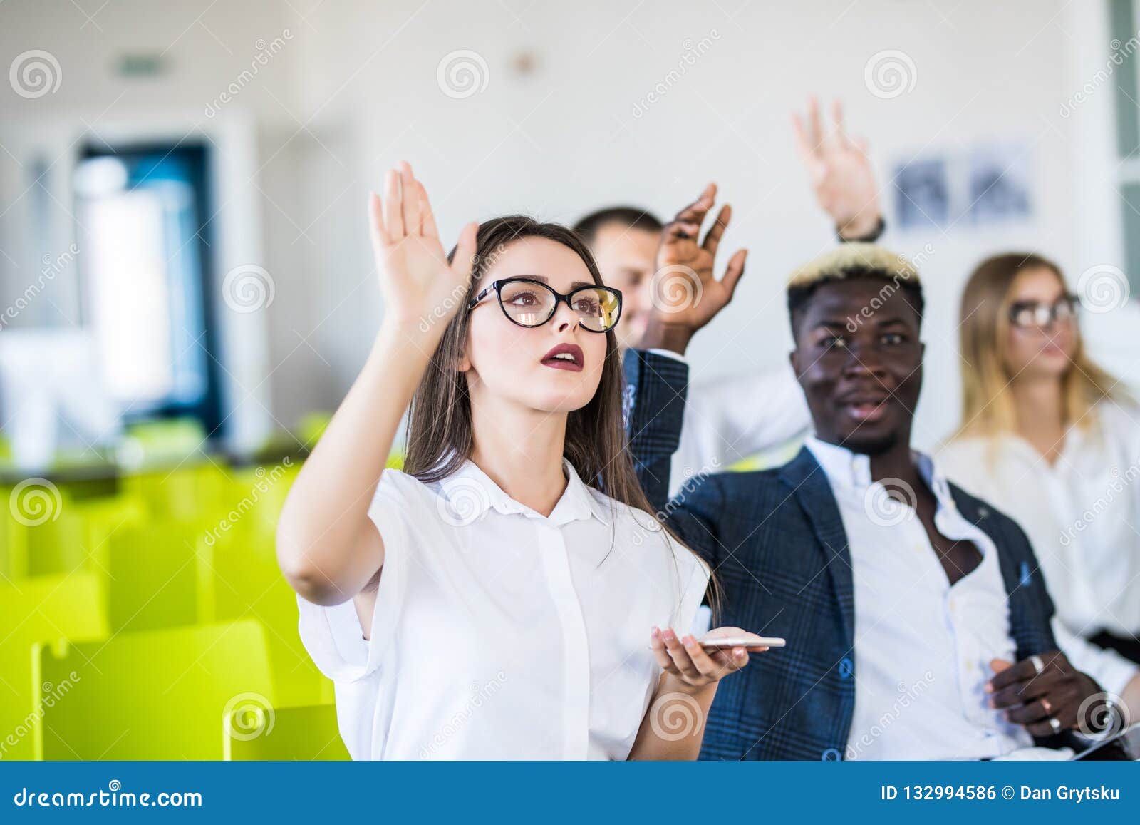 Seminar Group Raising Up Hand for Asking the Speaker in Question and ...